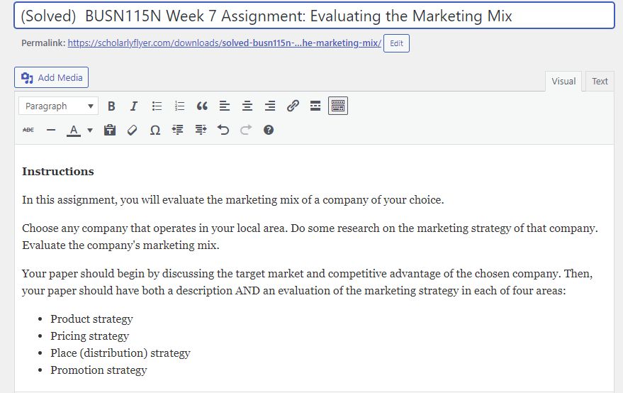 (Solved) BUSN115N Week 7 Assignment: Evaluating the Marketing Mix ... (Solved) BUSN115N Week 7 Assignment: Evaluating the Marketing Mix ...